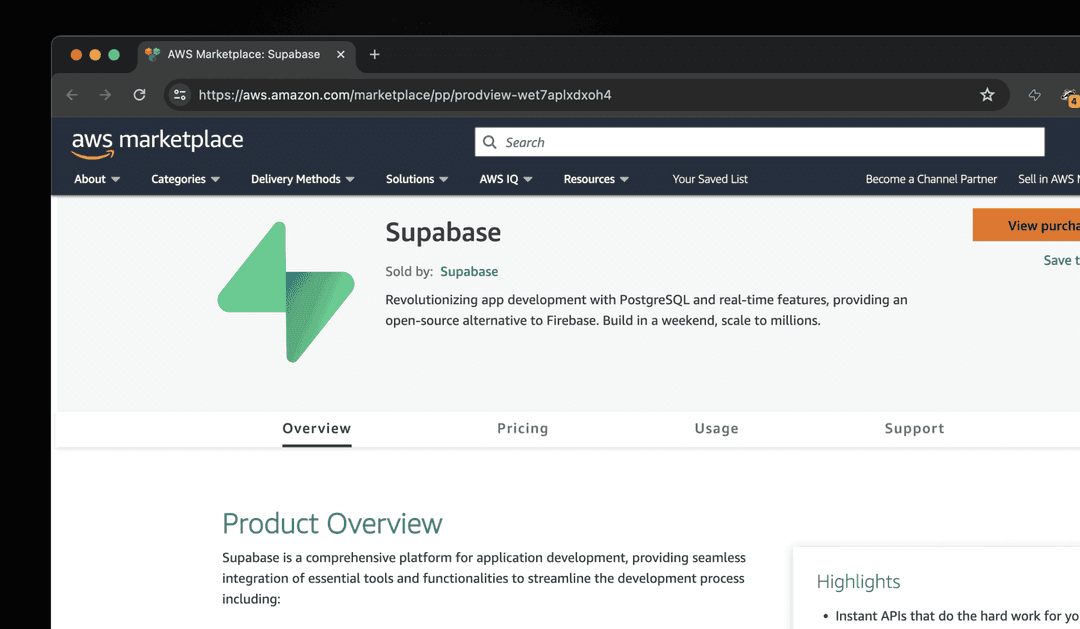 Supabase on the AWS Marketplace