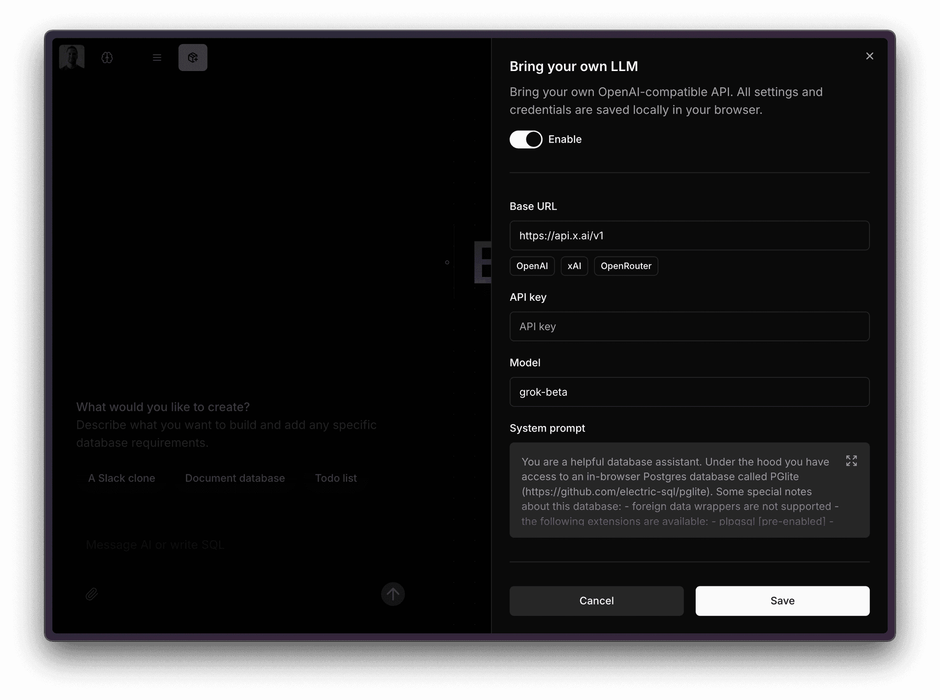 database.build v2: Bring-your-own-LLM