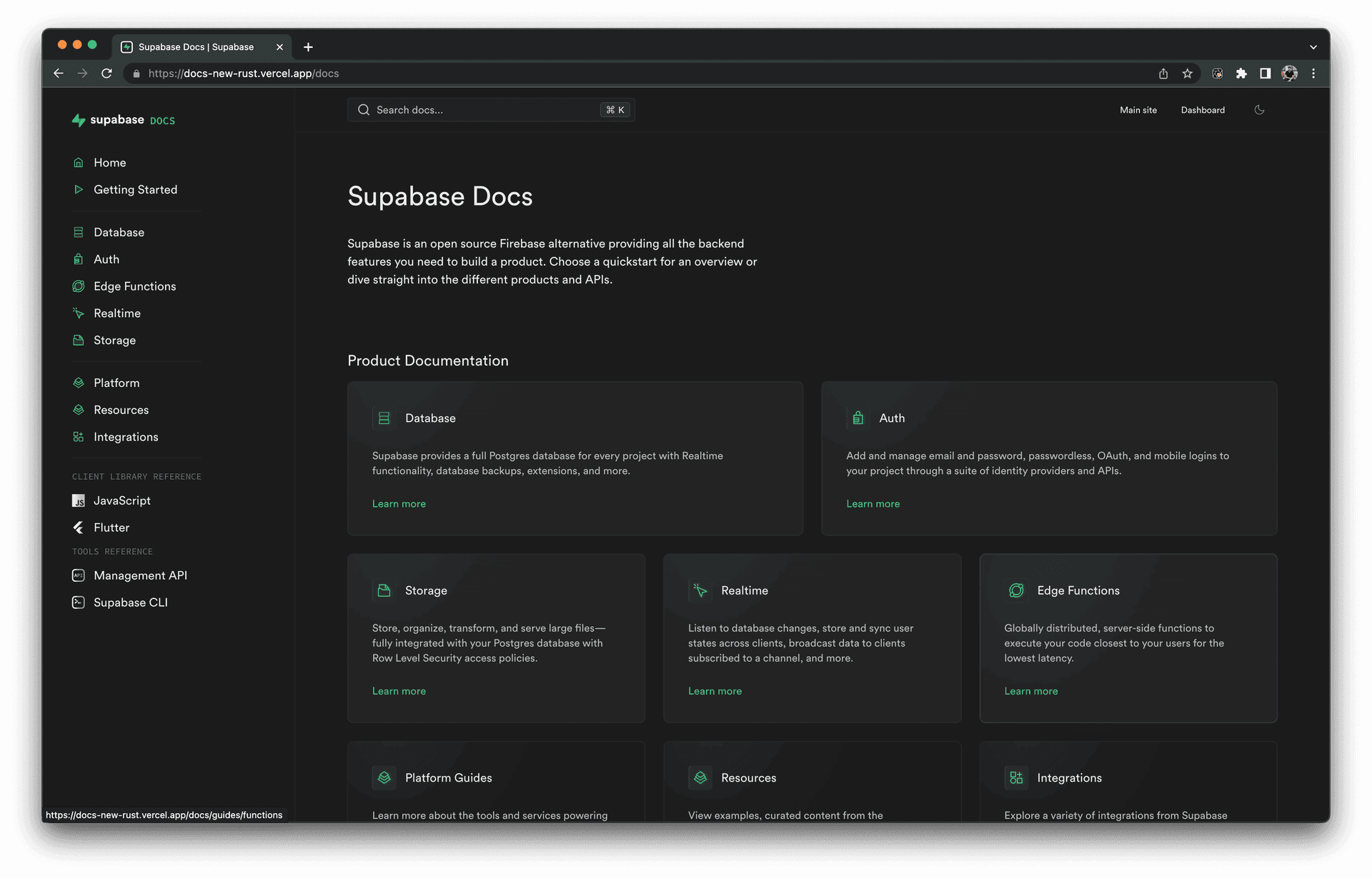 New Supabase Docs, built with Next.js