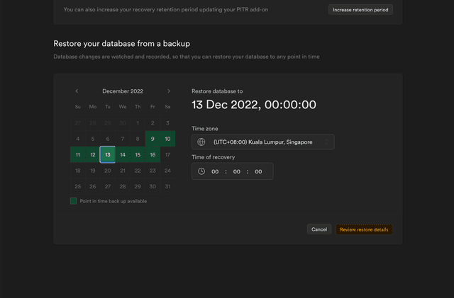 Point in Time Recovery is now available for Pro projects