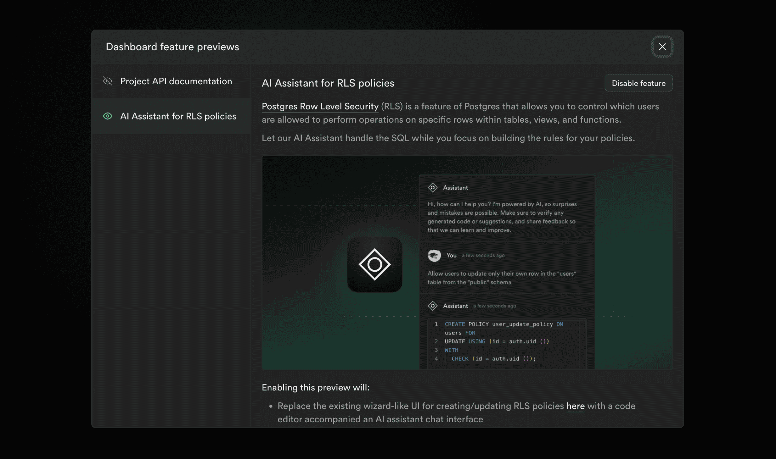 Supabase Studio: AI Assistant and User Impersonation