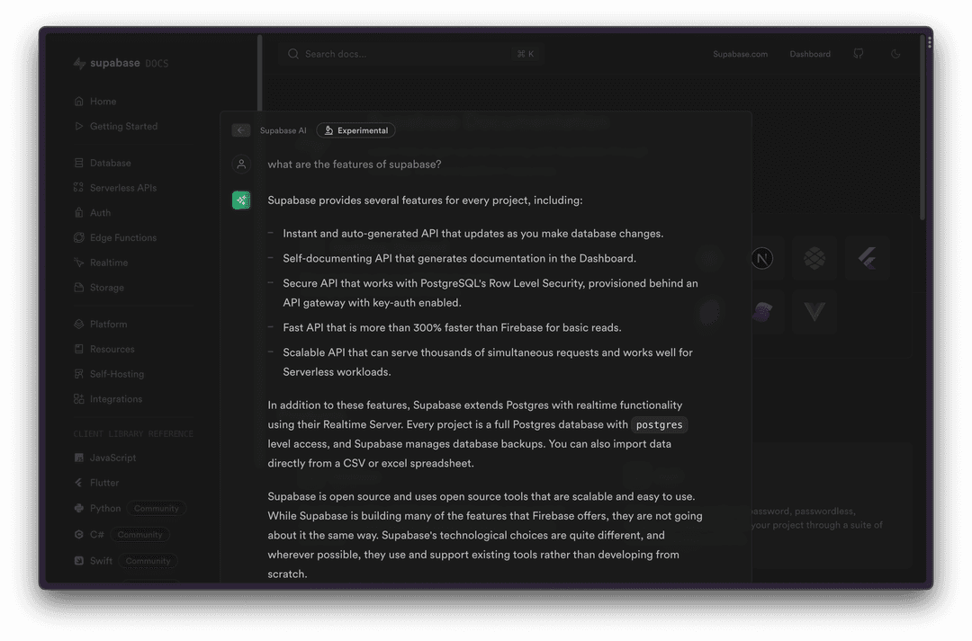 Adding generative Q&A for your documentation | Supabase Docs