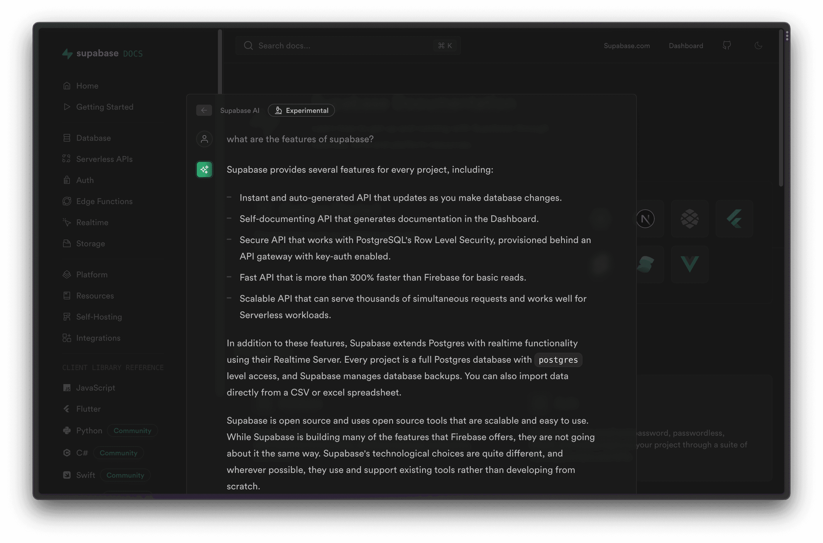 Adding generative Q&A for your documentation | Supabase Docs