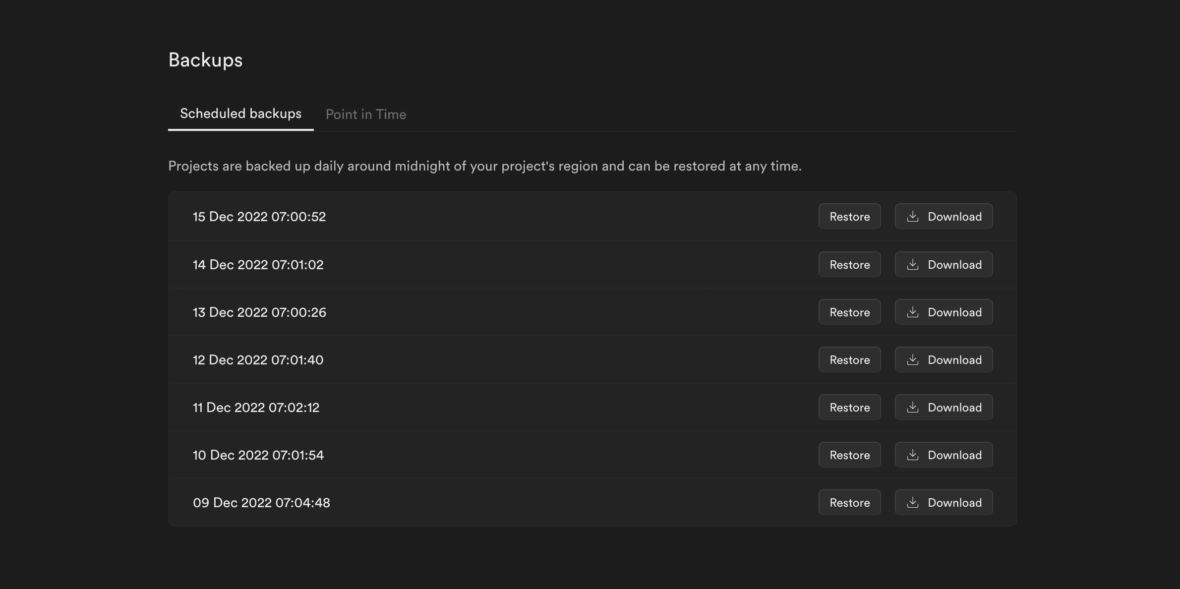 Database Backups | Supabase Docs