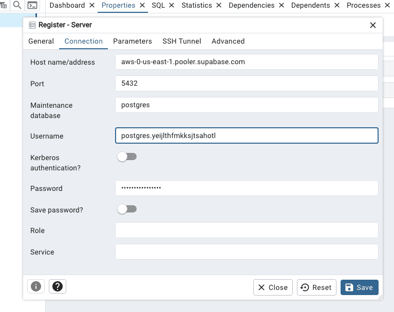 Connecting to your database | Supabase Docs