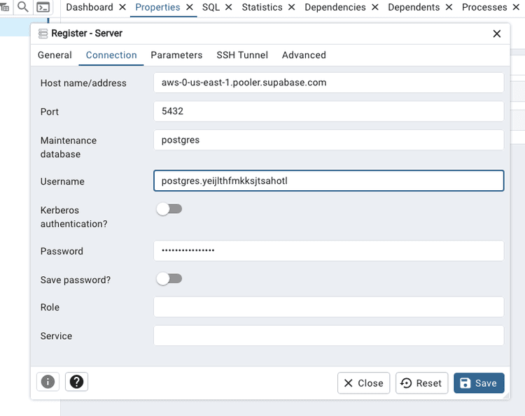 Connecting to your database | Supabase Docs