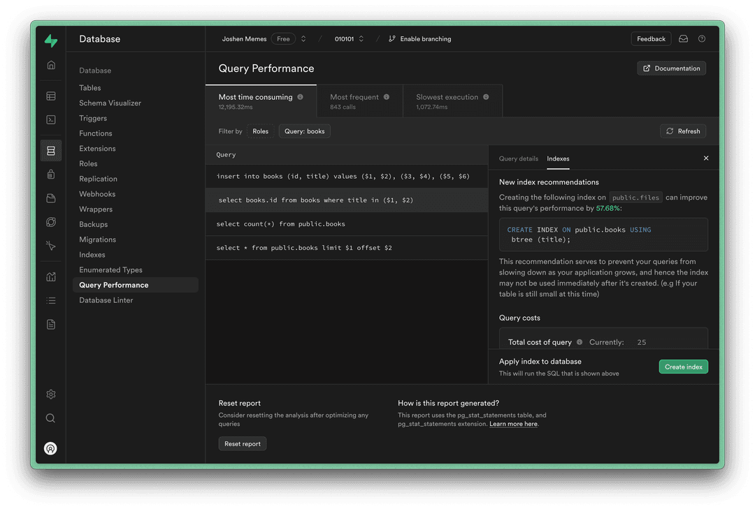 index_advisor: query optimization | Supabase Docs