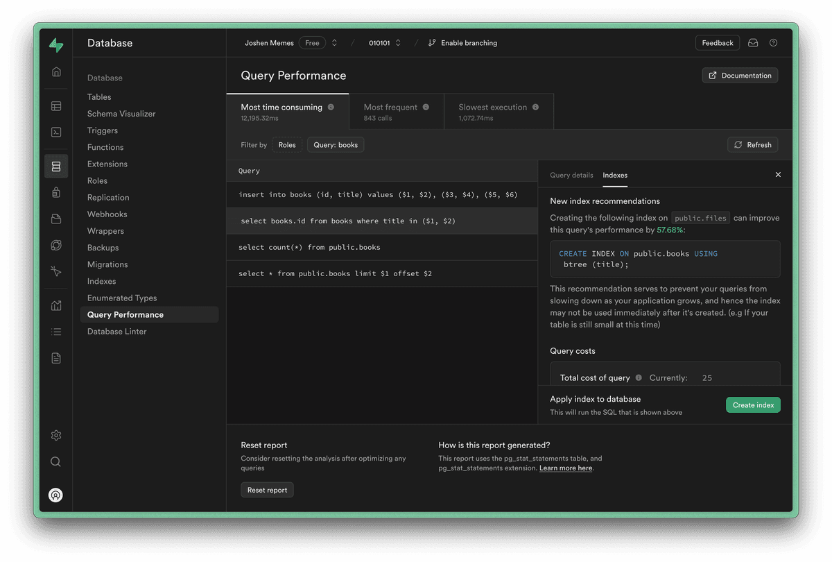 index_advisor: query optimization | Supabase Docs